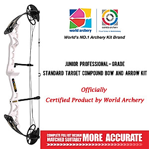 Sanlida Hero X8 Junior Professional- Grade Standard Target Compound Bow and Arrow Kit with Target Accessories for Competition for Juniors, Youths, Ladies/Limited Life-time Warranty/White/7-35Lbs