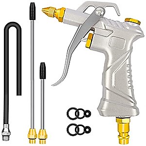 Air Gun for Compressor, Air Blow Gun with Brass Adjustable Air Nozzle, Air Tools, Air Compressor Accessories with Air Nozzle Hose, Industrial Pneumatic Tools (Silver Air Gun + 4 Air Nozzle)