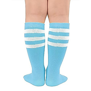 Century Star Toddler Soccer Socks for Girls Boys Baseball Socks Youth Softball Sock Kids Breathable Athletic Socks for Sports 2 Pair Light Blue White & Royal Blue White 6-9 Years