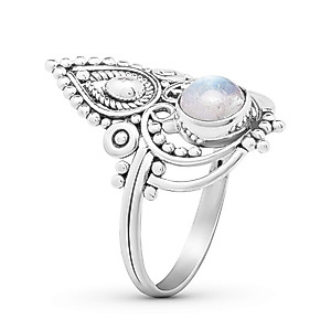 Koral Jewelry Round Moonstone Ethnic Ring 925 Sterling Silver Vintage Tribal Gipsy Boho Look (7)
