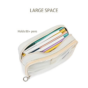 MICHTUNE Pencil Case, Large Capacity Zipper Pencil Pouch, Multi- Slot Pen Bag, Transparent Makeup Bag, Portable Office Stationery Pencil Bag (White)
