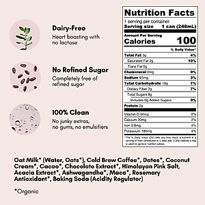 Pop & Bottle, Oat Milk Mocha Lattes - Cold Brew Coffee, Ashwagandha, MCT Oil, Oat Milk, Organic, Dairy Free, Gluten Free, Vegan, Great as Iced Coffee, Lightly Sweetened with Dates - 8 Fl Oz (12 Pack)