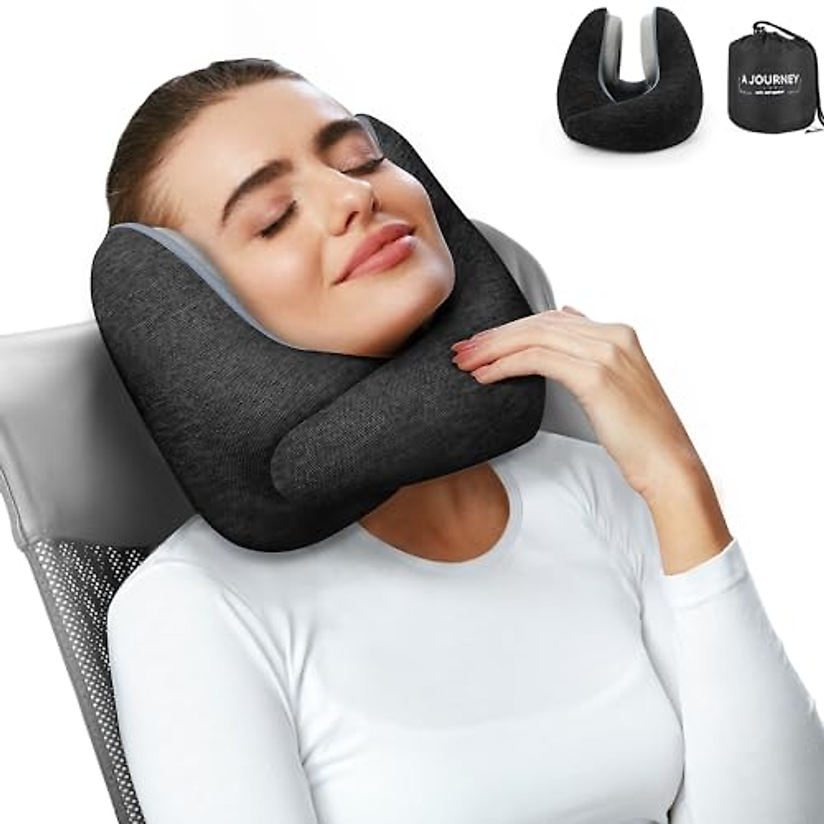 SOUTHVO Travel Pillow Airplane with Noise Canceling Earmuffs NRR 25dB, Memory Foam Travel Neck Pillow, 360°Neck Support Travel Essentials for Airplanes, Cars, Office Napping (Rock Gray, M)