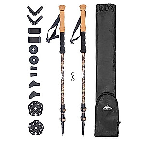 Cascade Mountain Tech Trekking Poles - 2 Piece Carbon Fiber Monopod Walking or Hiking Sticks with Accessories Mount & Adjustable Quick Locks (Set of 2), Mossy Oak Elements Contour Pattern