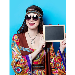 Sunshane 2 Pack Hippie Style Peace Sign Necklace Hippie Party Dressing Accessories, Silver