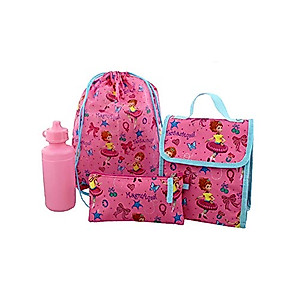 Fancy Nancy Girls 5 piece Backpack and Snack Bag School Set (One Size, Pink/Blue)