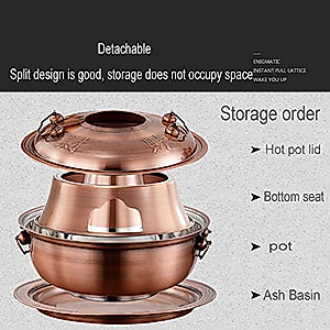 Lihuzmd Copper hot Pot, 304 Stainless Steel Old Beijing Electricity/Charcoal Heated Soup Boiler Outdoor Picnic Multiplayer Hot Pot,Silver,36cm