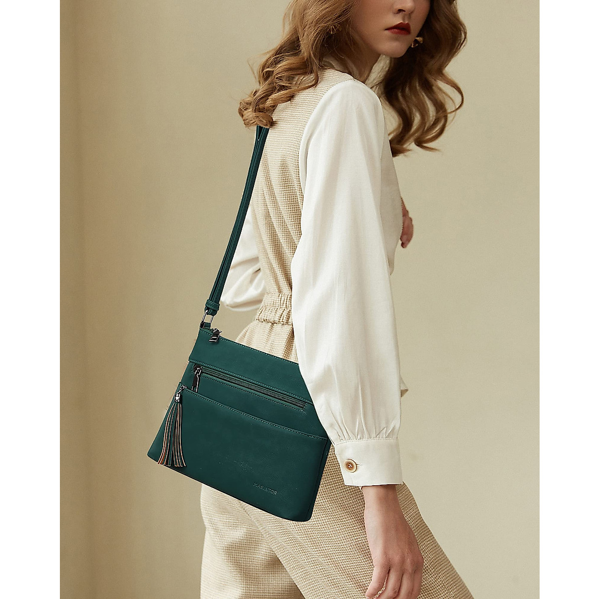 MASINTOR Crossbody Bags for Women, Lightweight Medium Crossbody Purse, Soft Leather Women's Shoulder Handbags with Tassel for Shopping or Travel