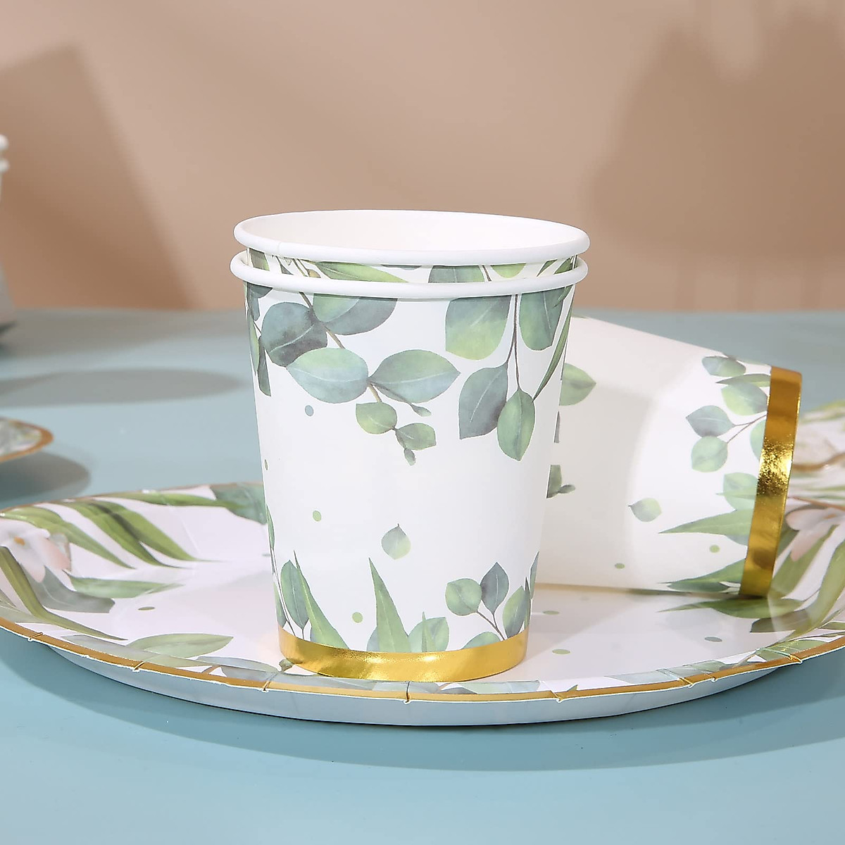 Gender Neutral Baby Shower Plates and Napkins for 25 Sage Green Party Decorations Boy Girl Birthday Bridal Shower Floral Wedding Gold Green Decor Greenery Safari Jungle Theme Boho chic Party Supplies