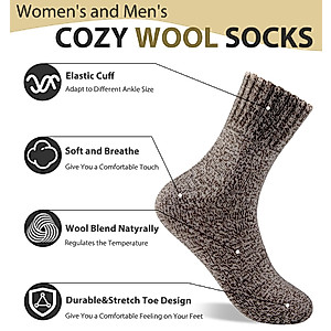 YSense 5 Pairs Women's Wool Socks - Thick Knit Warm Winter Socks; Cozy & Comfy Gifts