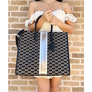Michael Kors Mirella Large Tote Crossbody Black Jacquard Silver Glitter MK Logo (Black Silver Multi)
