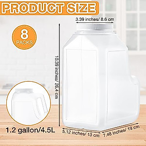 Gejoy 8 Pcs 1.2 Gallon Clear Plastic Gallon Jar with Handle and Airtight Lid Water Jug Square Empty Storage Containers Wide Mouth Gallon Jugs for Home Restaurant Residential Commercial Use