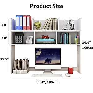 SUZEPER Wooden Desktop Bookshelf, Countertop Hutch Bookshelf, Comupter Desk Hutch Organizer with Shelves, Freestanding Bookcase for Home Office Dorm Room(39.4'', White)