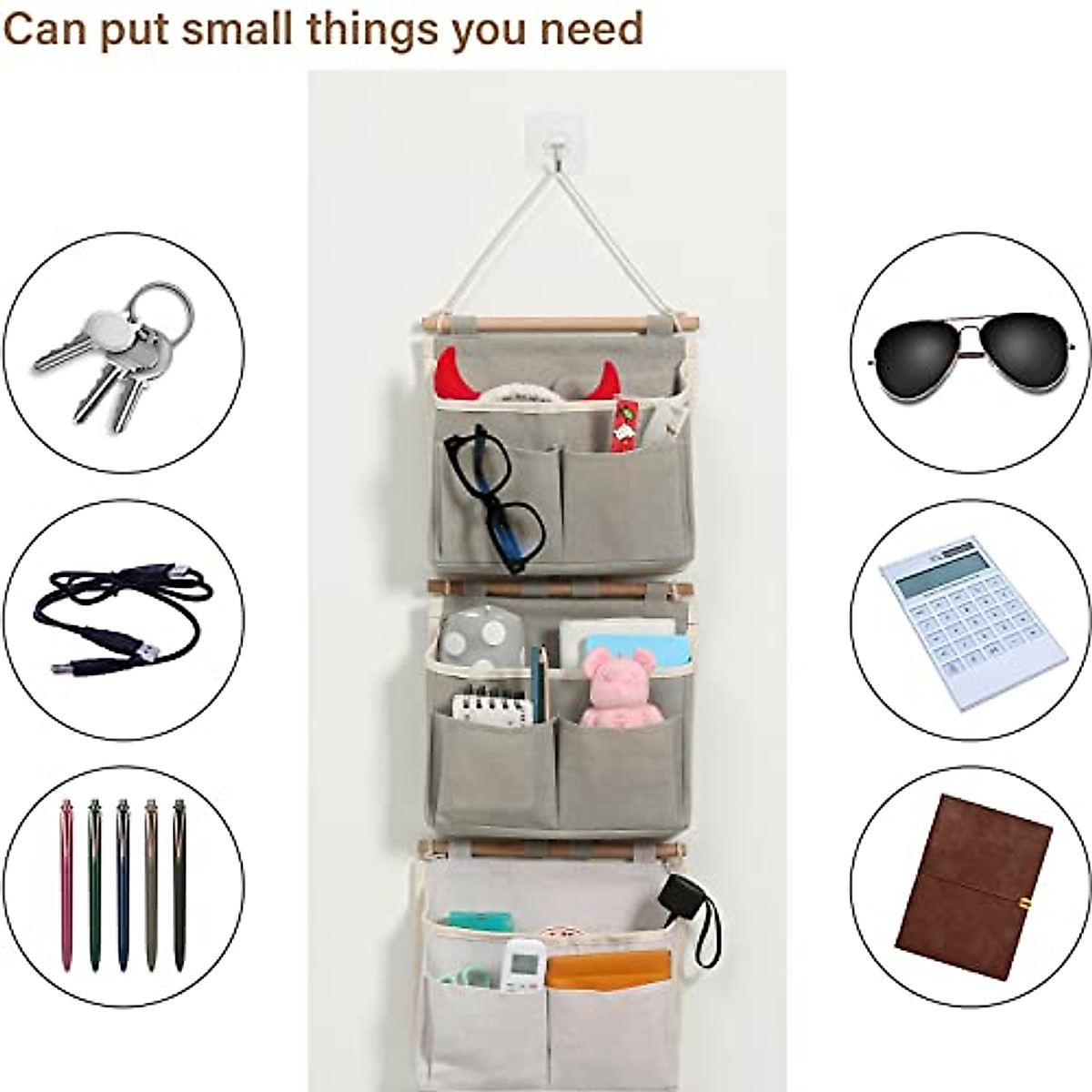 3 Pack Wall Hanging Storage Bags Over The Door Organizer Cotton Linen Fabric Closet Washable Hanging Storage Bag Detachable Foldable Storage Totes for Bedroom Wall Closet Bathroom Dorm