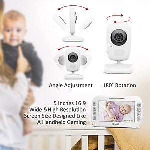 AXVUE Video Baby Monitor, Comfortable Slim Design Handheld Enclosure, 5.0" Screen Monitor & 2 Camera, Range up to 1000ft, 8 Hour Battery Life, 2-Way Talk, Night Vision, Temperature Monitor, No WiFi.