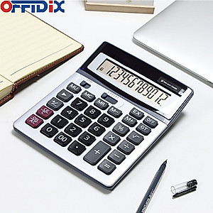 OFFIDIX Large Key Calculators Office Desktop Calculator, Dual Power Electronic Calculator Portable 12 Digit Large LCD Display Calculator Desk Calculator for Handheld for Daily and Basic Office