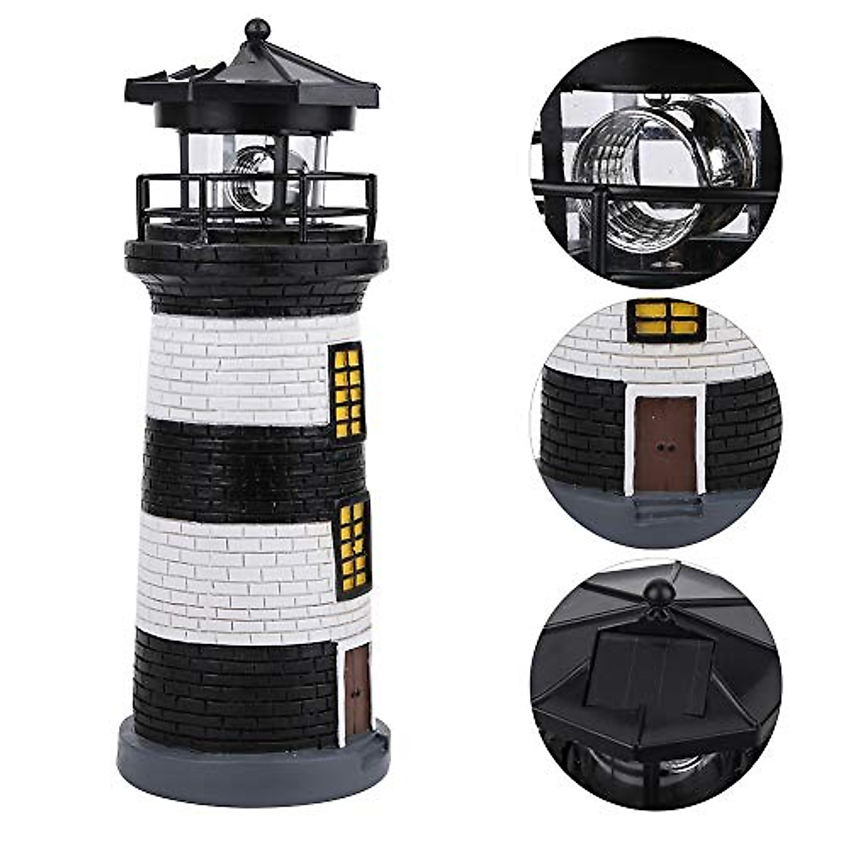 Naroote wosume Waterproof Easy to Install Automatic Rotating Light Rotating Lighthouse for Home(Black and White)