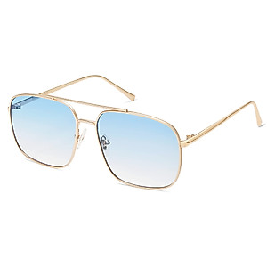 SOJOS Retro Square Aviator Sunglasses Womens Mens Aesthetic Y2k Light Lens Shades SJ1176, Gold/Gradient Light Blue