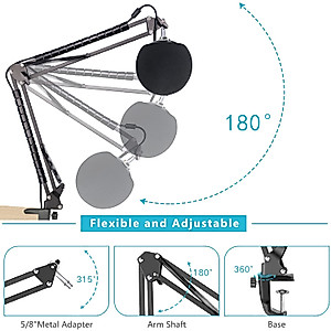 Snowball iCE Mic Boom Arm Stand with Pop Filter, Compatible with Blue Snowball Ice USB Microphone with Cable Sleeve by SUNMON