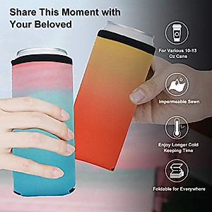 Slim Can Cooler Sleeves, 12oz Skinny Blank Neoprene Beer Can Cooler, Soft Insulated Reusable DIY Personalized Cooler for Water Bottle Soda, for Parties Weddings Events (Bright, 12)