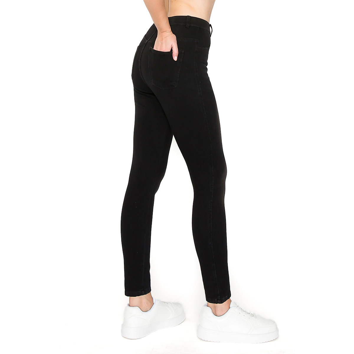 Women's Stretch Pull-on Skinny Denim Look Jean Leggings, Full Length, Faded Black, Large