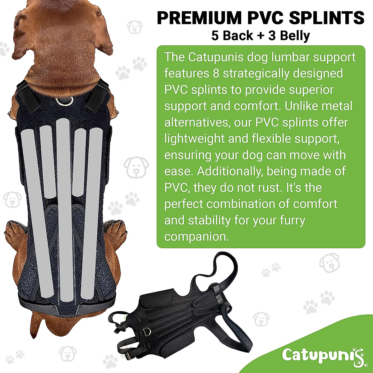 CATUPUNIS Dog Back Brace for Slipped Disc and Dog Arthritis Support, IVDD Dog Supplies, Dachshund Back Support, Back Brace for Dogs with Back Disease and IVDD [Includes 5 Dog Teeth Cleaning Wipes] (M)