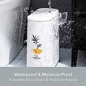 3.2Gal/12.1L Oval Slim Trash Can - Nordic Style Garbage Can with Lid - Blue Plastic Trash Can w/ Press Top Wood Grain Lid - Space Saving Kitchen Trash Can w/ Double Barrel Removable Plastic Bin Liner