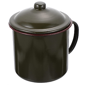 Garneck Enamelware Coffee Mug Enamel Camping Mug Vintage Iron Metal Water Cup with Lid Retro Wine Cup Drinking Tumbler for Tea Milk Juice Beverage Whiskey Green 12cm