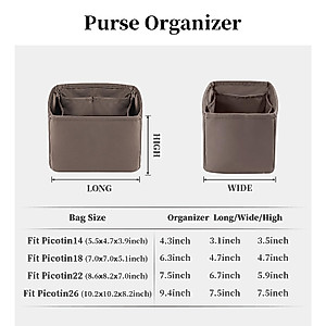 KINGS IN BAG Organizer Insert for Picotin 18, Purse Organizer Insert Compatible with Hermes Picotin 18 Bag, Lightweight and Soft Touch Bag-in-bag with Silky Satin (Etoupe grey, Picotin18)