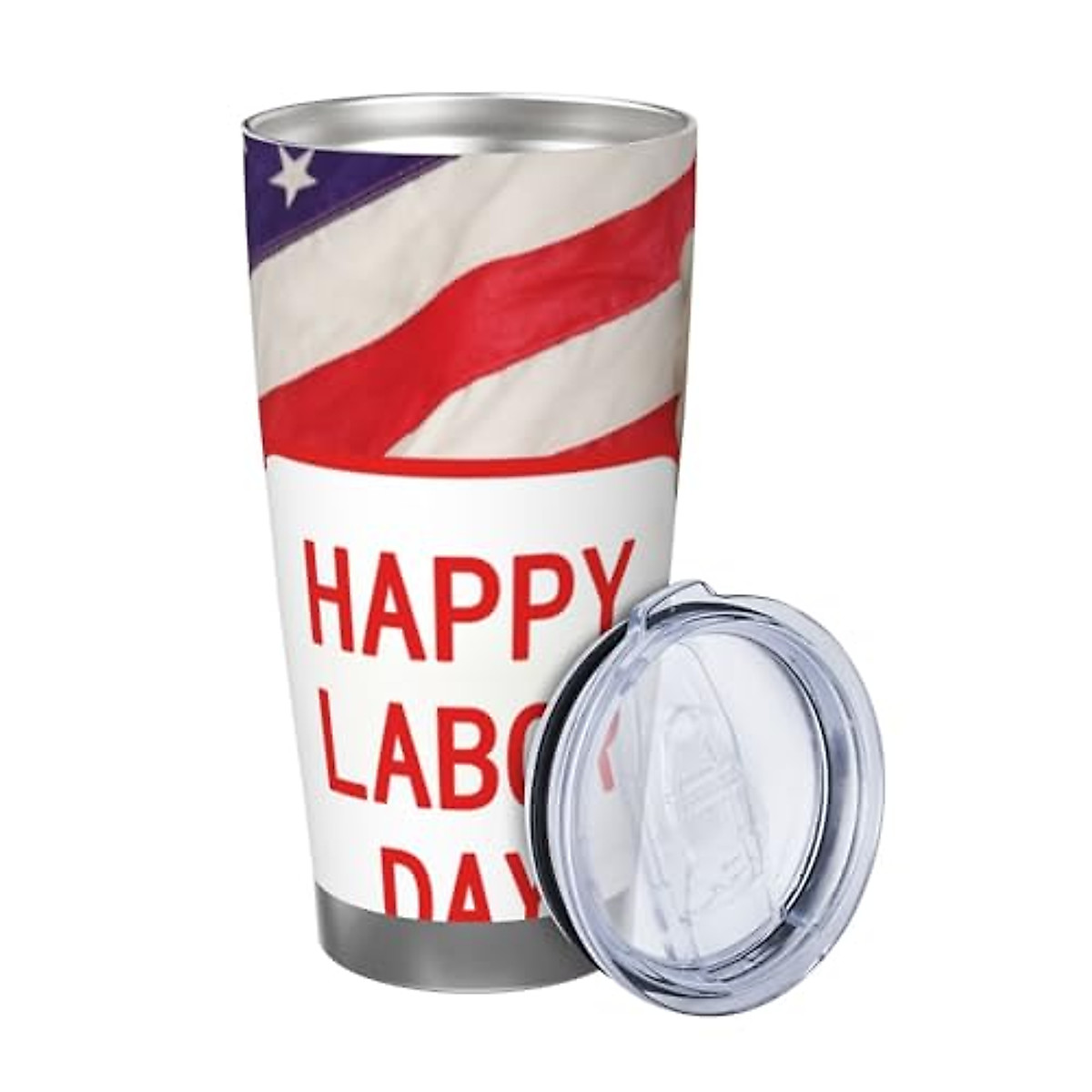 Happy Labor Day Tumbler with Lid and Straw 20oz Stainless Steel Car Cup for Hot and Cold Drinks, Double Wall Insulated Travel Coffee Mug Reusable Drink Thermos Cup Birthday Gifts