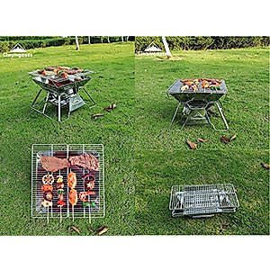 CAMPINGMOON Stainless Steel Portable Camping Grill & 8pcs of 13.8-inch Long Double Prong BBQ Skewers MT-2+MK-8
