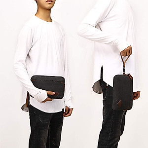 Canvas Wristlets Bag Large Clutch Bag Wallet Purse Zipper Pouch Handbag Organizer with Leather Strap Wristlet Purse for Men (Black)