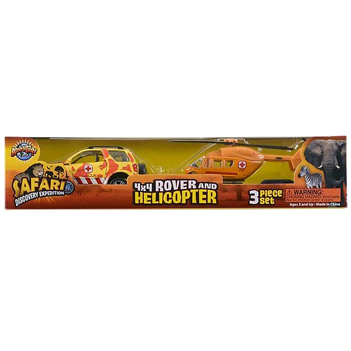 ArtCreativity SUV Toy Car with Trailer & Helicopter Playset for Kids, Interactive Safari Play Set with Detachable Helicopter and Opening Doors on 4 x 4 Toy Truck, Best Birthday Gift for Boys & Girls