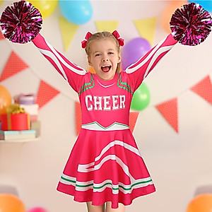 Tisancy 6 Pcs Halloween Cheerleader Costume for Girls Set Toddler Cheerleader Outfit with Pom Poms, Hair Bows and Socks (Classic Style,Large)
