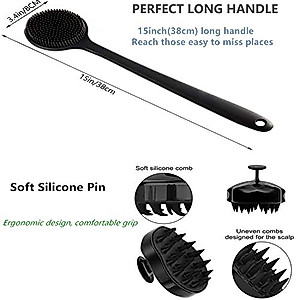 Cinlitek Silicone Body Scrubber & Scalp Massager, Long Handle Back Scrubber for Shower Brush,Exfoliating Body Scrubber, Shower Scrubber for Body Brush, Hair Dandruff Shampoo Brush for Men,Women&Kids