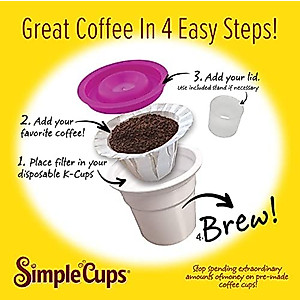 SIMPLECUPS Disposable Reusable Coffee Cups for Brewers- 50 Cups, Lids, and Filters -Use Your Own Coffee & Make Your Own Cups - Compatible w Keurig K-Cup Machines and Pod Brewers - Drink what YOU LIKE