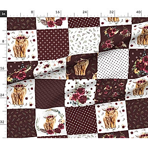 Spoonflower Fabric - Highland Cow Scottish Shaggy Floral Baby Calf Cattle Printed on Petal Signature Cotton Fabric by The Yard - Sewing Quilting Apparel Crafts Decor