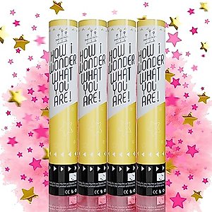 Workkeep Gender Reveal Confetti Powder Cannon - Set of 4 - Pink Only for Baby Girl with Pink Confetti Cannon Smoke Bombs, Gender Reveal Poppers with Gender Reveal Decorations Party Poppers