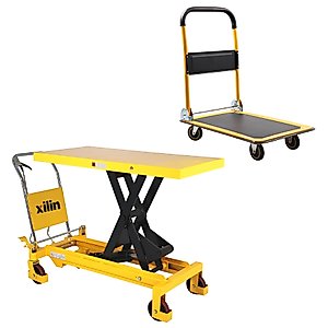 Xilin Scissor Hydraulic Lift Table Cart 3300LBS Capacity 39.4''Lifting Height and 330lb Push Cart Dolly Foldable Platform Truck with Mute Wheel