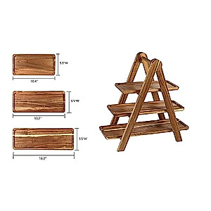 3 Tier Tray Serving Stand Acacia Wood Platter Charcuterie Tiered Set for Entertaining Gethering Food Display Vendor Events Fruit Dessert Appetizer Cheese