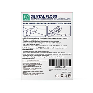 RAZOKO Coconut Oil Dental Floss Expanding Dental Floss Suitable for Wide Spaces (55 Yards, 4 Count) - Mint Flavor