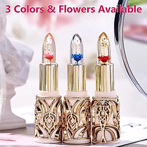 Rosarden Crystal Jelly Flower Color Changing Lipstick, Long Lasting Lip Balm for Women, Flower Lip Gloss Jelly Lip Stain, Korean Tinted Lip Balm,Temperature & PH Color Changing Lipstick