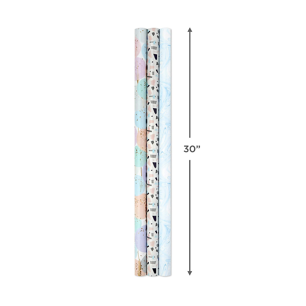 Hallmark Wrapping Paper Bundle with Cut Lines on Reverse - Blush Pink, Gray, Blue, Gold (3-Pack: 55 sq. ft. ttl.) High Gloss & Metallic Prints for Mothers Day, Weddings, Baby Showers, Bridal Showers
