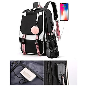 AMZTAN Travel Laptop Backpack for Students with USB Charging Port Oxford Handle Shoulder Tote Bag Laptop Schoolbag (Black)