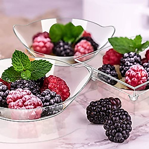 400 Pcs Mini Dessert Plates with Tasting Spoons Disposable Serving Trays 100 Pcs Small Square Appetizer Plates 100 Pcs Clear Plastic Plates 200 Pcs Mini Spoons for Desserts Party Fruit (Oval Leaf)