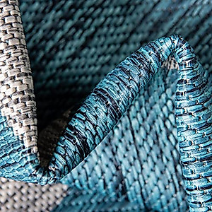 Unique Loom Outdoor Botanical Collection Area Rug - Curl (9' x 12' Rectangle, Teal/ Ivory)