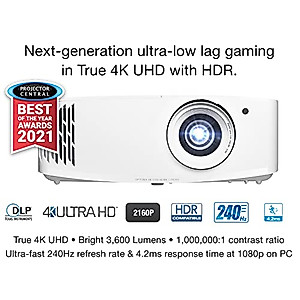 Optoma UHD35 True 4K UHD Gaming Projector | 3,600 Lumens | 4.2ms Response Time at 1080p with Enhanced Gaming Mode | 240Hz Refresh Rate | HDR10 & HLG
