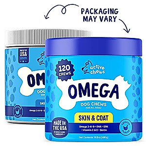 Omega 3 Fish Oil for Dogs Soft Chews 120 ct - Omega 3 for Dogs with Biotin & Vitamin E for Shiny Coat - Dog Skin and Coat Supplement for Itchy, Dry Skin - Shedding Omega 3 6 9 Oil for Dog