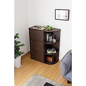 IRIS USA Small Spaces Wood, Bookshelf Storage Shelf, Bookcase, 3-Tier - Corner, Dark Brown