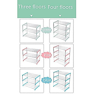 Diligencer Sturdy Plastic Stainless Steel Stackable Assembly Shoe Rack for Home Wall Entryway Over Door Closets Organizer Shoes Rack Ms Men Kids （Pink/Green/Blue）
